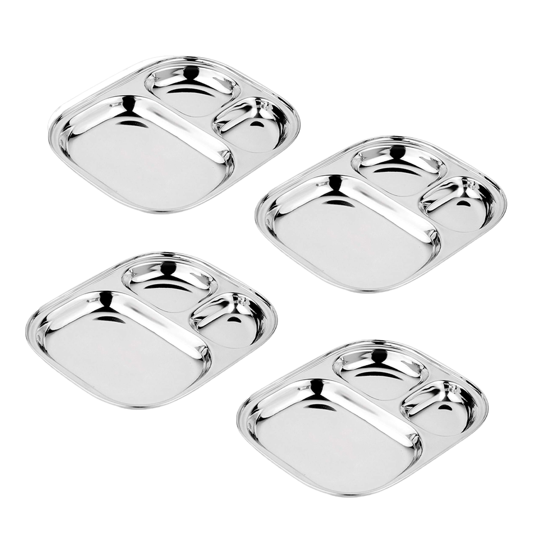 SmartQuick | Stainless Steel Plates with Compartments/Breakfast Plates of 4